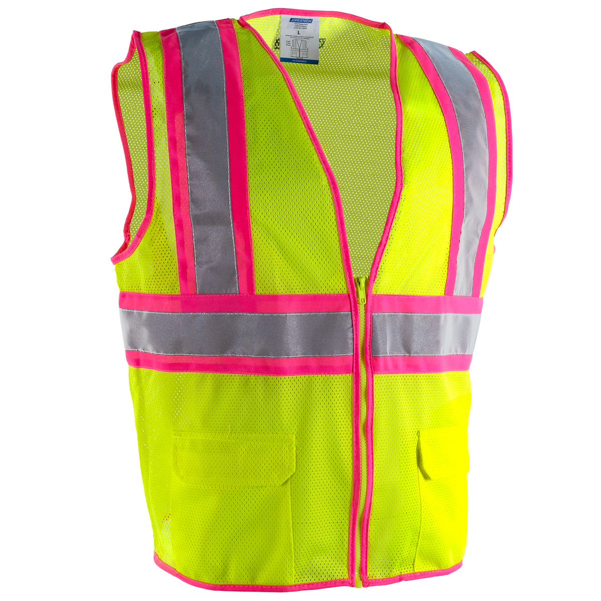 Hi Vis Mesh Safety Vest with Pink Contrasting Strips and Reflective Ta ...